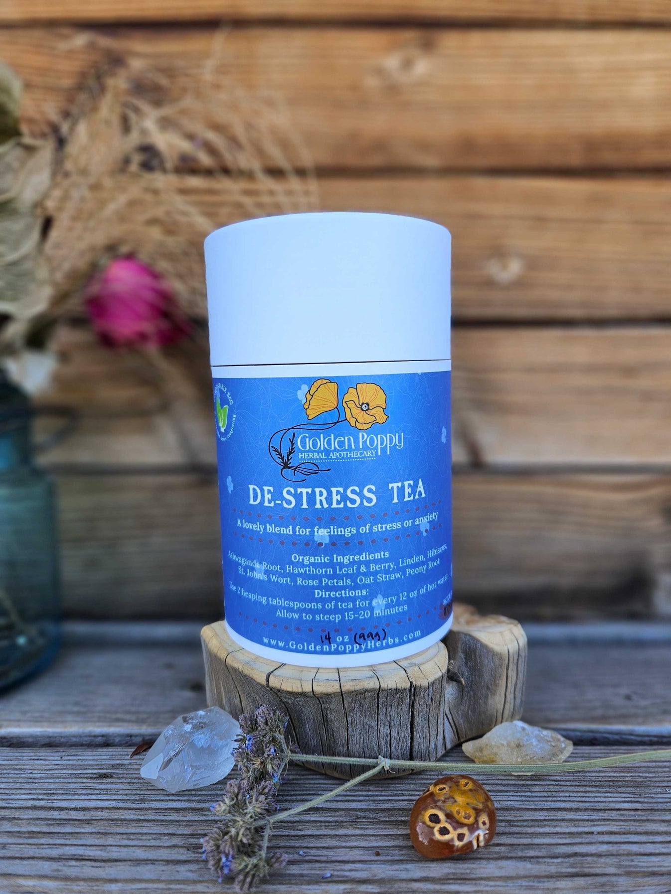 De-Stress Tea, 20oz Tube (112g) – Golden Poppy Herbal Apothecary